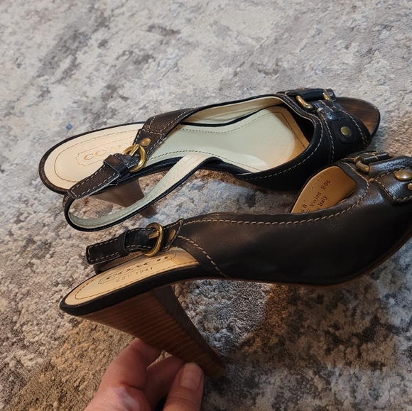 Coach | Shoes | Coach Sling Back Peep Toe Heels Very Dark Brown | Poshmark
